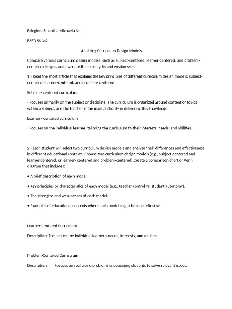 Analizing Curriculum Design Models | PDF