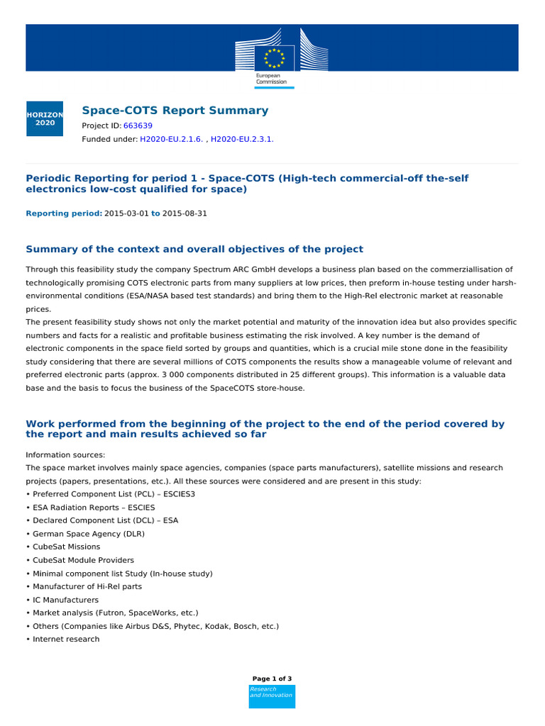 CORDIS - 186275 - Space-COTS Report Summary | PDF