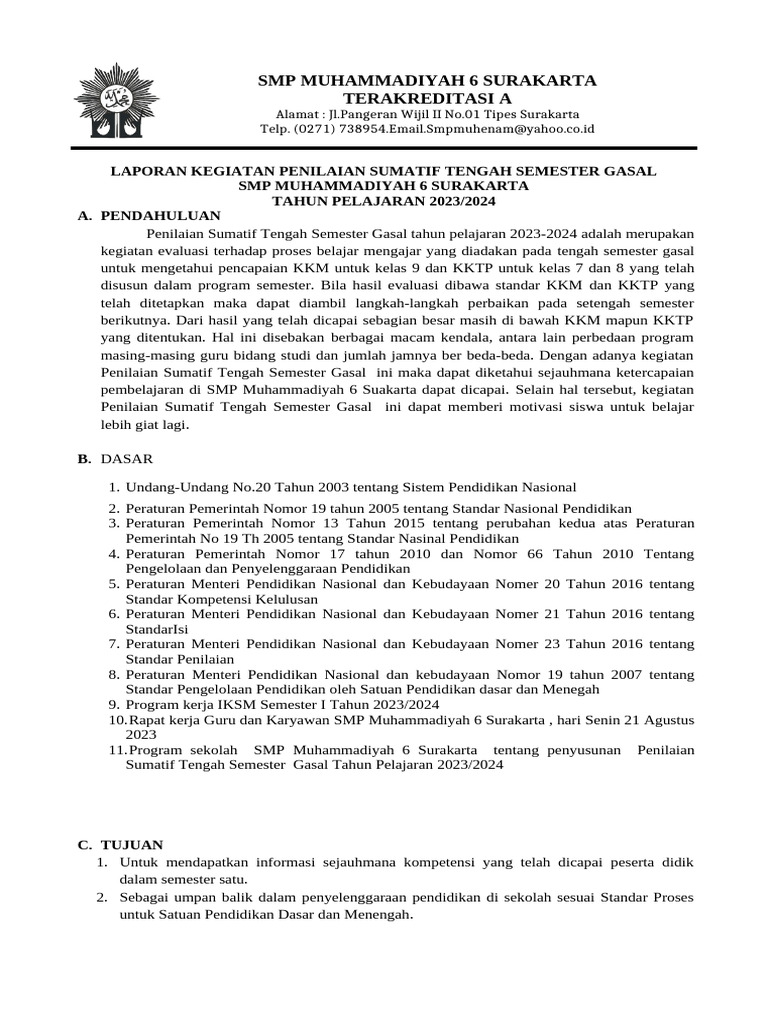 Laporan Pts Gasal 2023 - 2024 | PDF