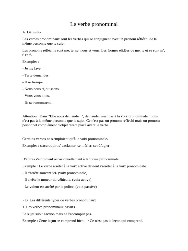 Le Verbe Pronominal | PDF