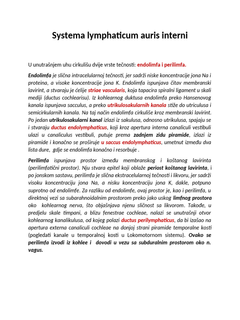 Systema Lymphaticum Auris Interni | PDF