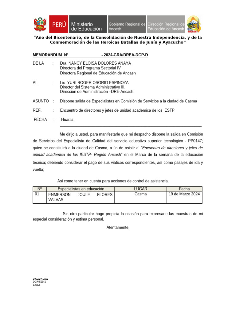 Modelo de Memo P Comision de Ss | PDF