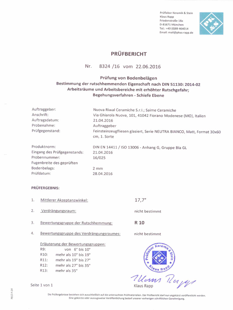NEUTRA Matt R10 - Prüfbericht Nach DIN en 51130 | PDF