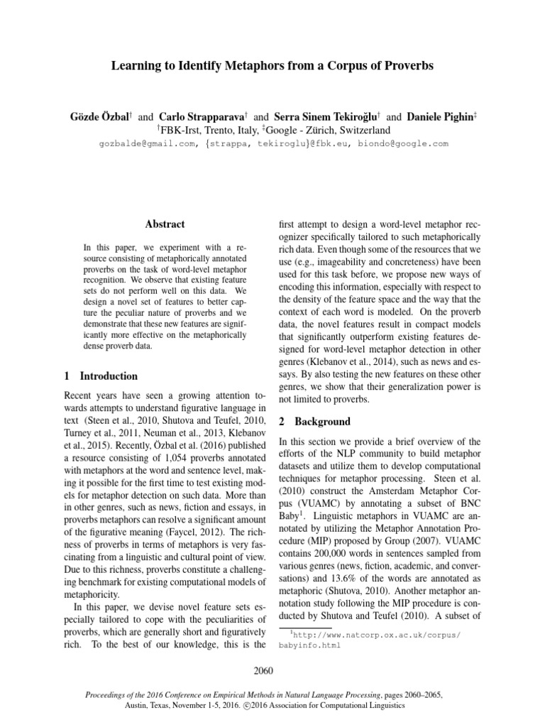 Learning To Identify Metaphors From A Co | PDF