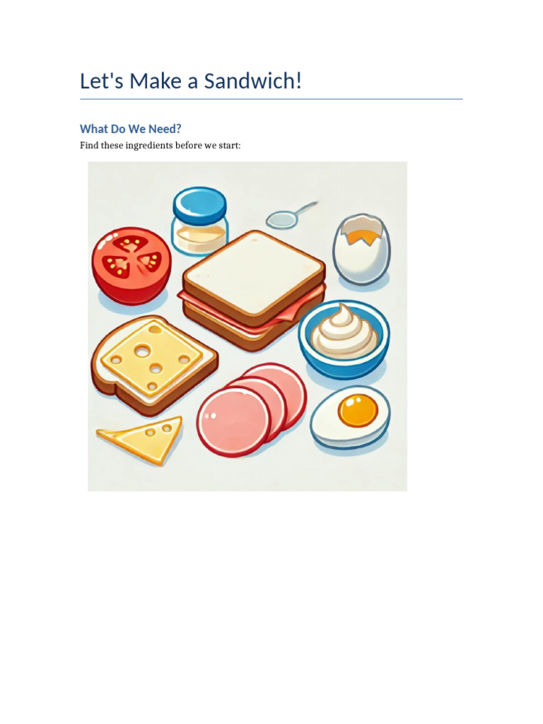 Sandwich Cooking Class Worksheet With Image | PDF | Self-Improvement