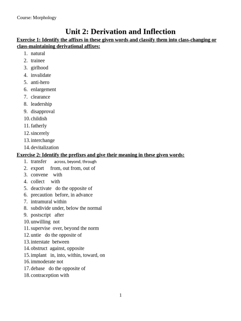 Unit 2 - Derivation and Inflection | PDF