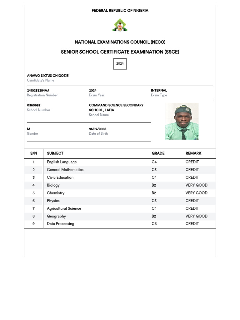 NECO Results Portal | PDF