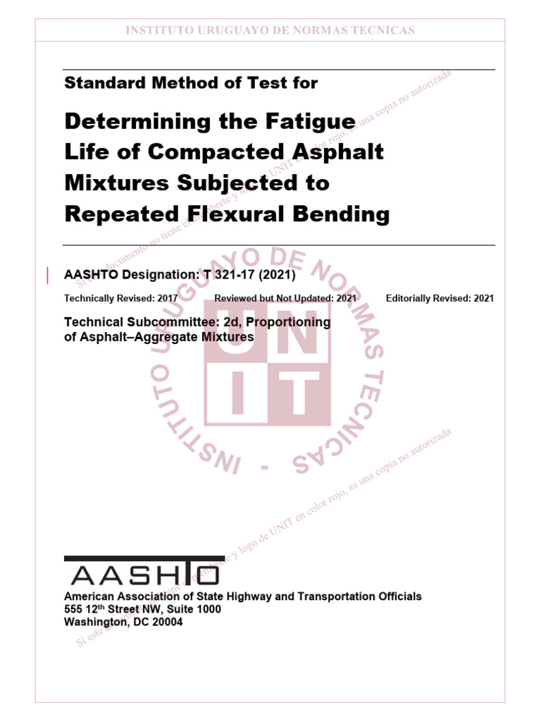 T - 321 - 2021 Standard Method of Test For Determining The Fatigue Life ...