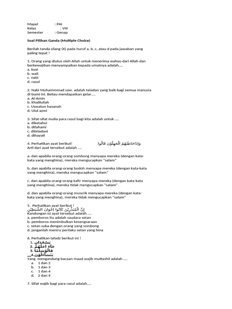 Soal Pai Viii S.genap | PDF