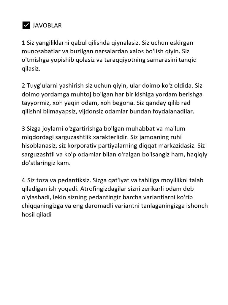JAVOBLAR | PDF