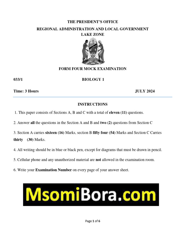 BIOLOGY 1 - Exam N Answers | PDF