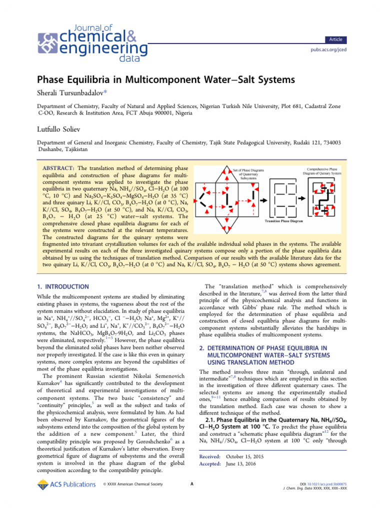 Phase Equilibria in Multicomponent Water−Salt Systems | PDF