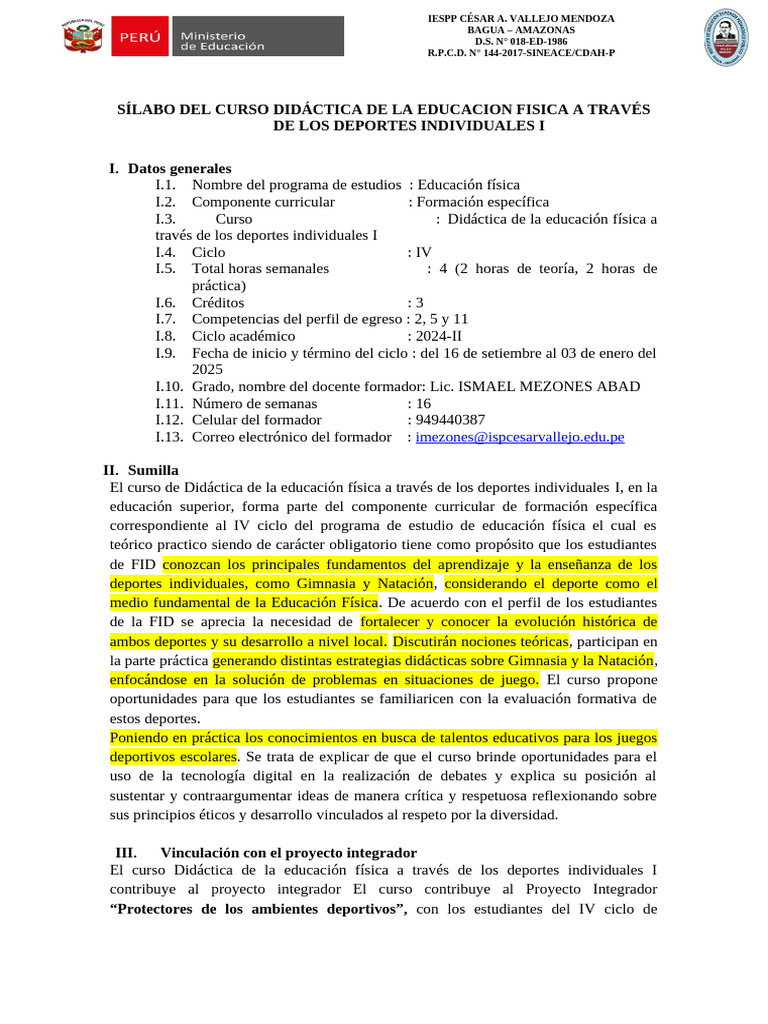Silabo Didáctica de La Educacion Fisica A Traves de Los Deportes ...