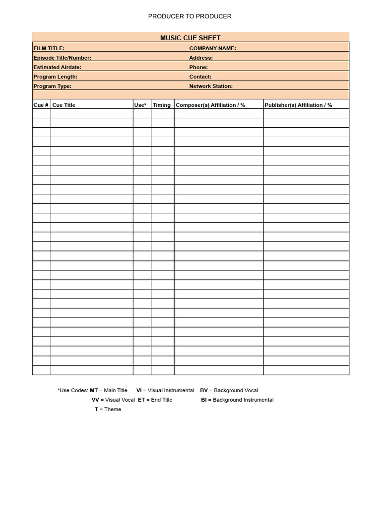 p2p Music Cue Sheet.xls Sheet1 | PDF