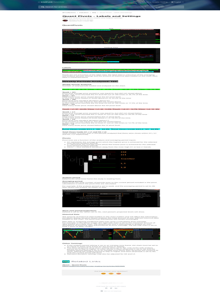 Quant Pivots - Labels and Settings - Simpler Trading Help Center | PDF