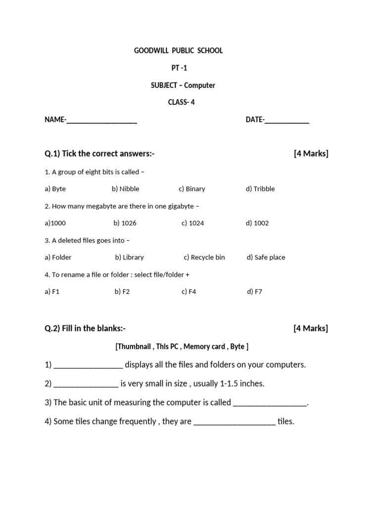 Class 4 Computer Pdf 