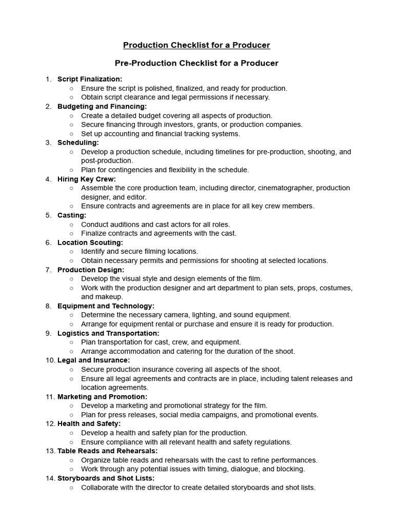 Checklist For A Producer | PDF