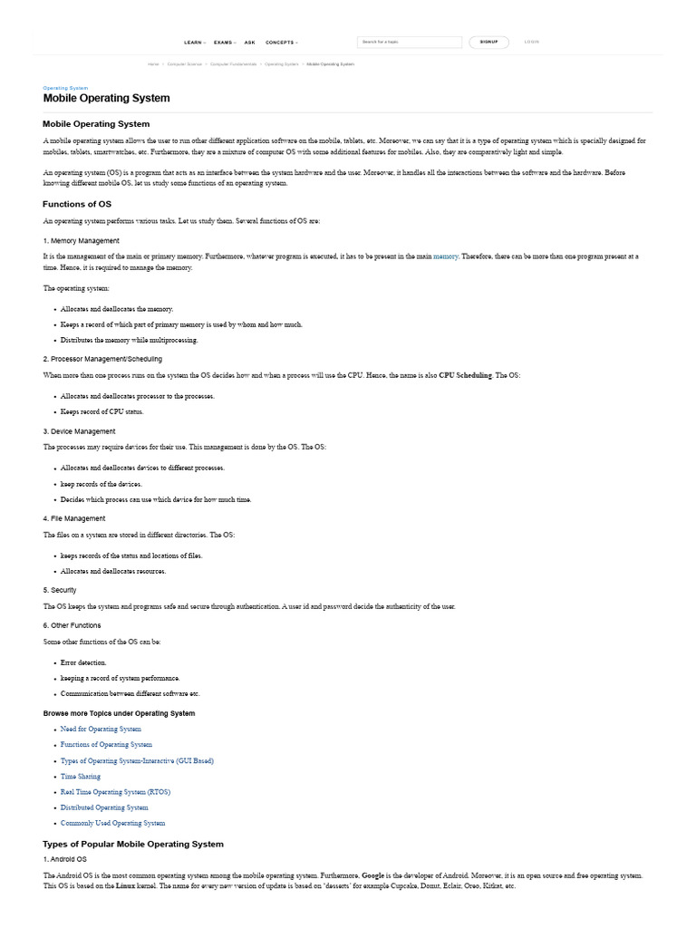 Mobile Operating System - Definition, Types, Features and Examples | PDF