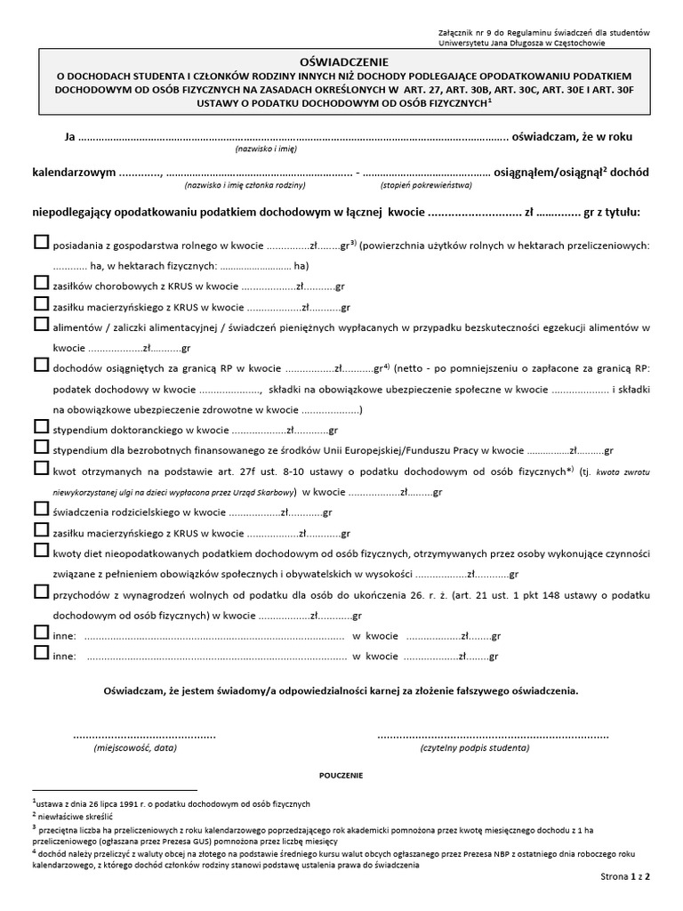 9 O - Wiadczenie Dochody Nieopodatkowane | PDF