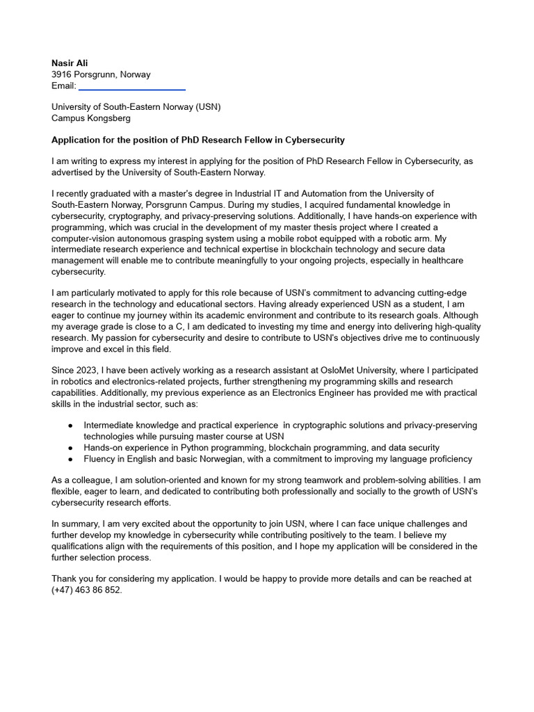 USN Cover-Letter | PDF | Computer Security | Security