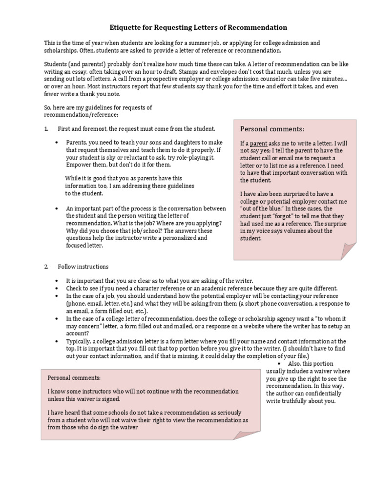 Etiquette for Requesting Letters of Recommendation | PDF