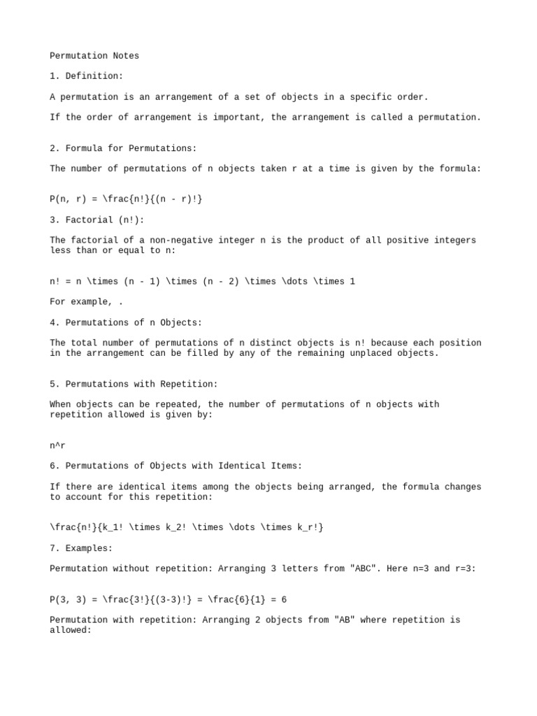 Permutations Notes Pdf 4838