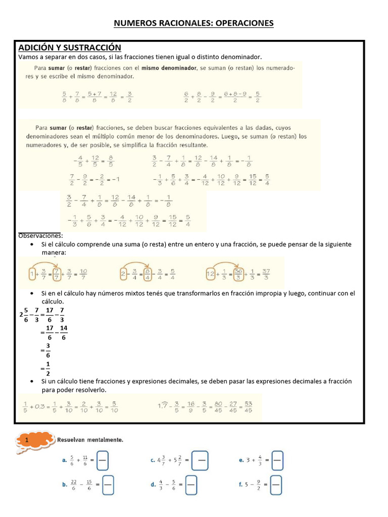 Operaciones con Números Racionales | PDF