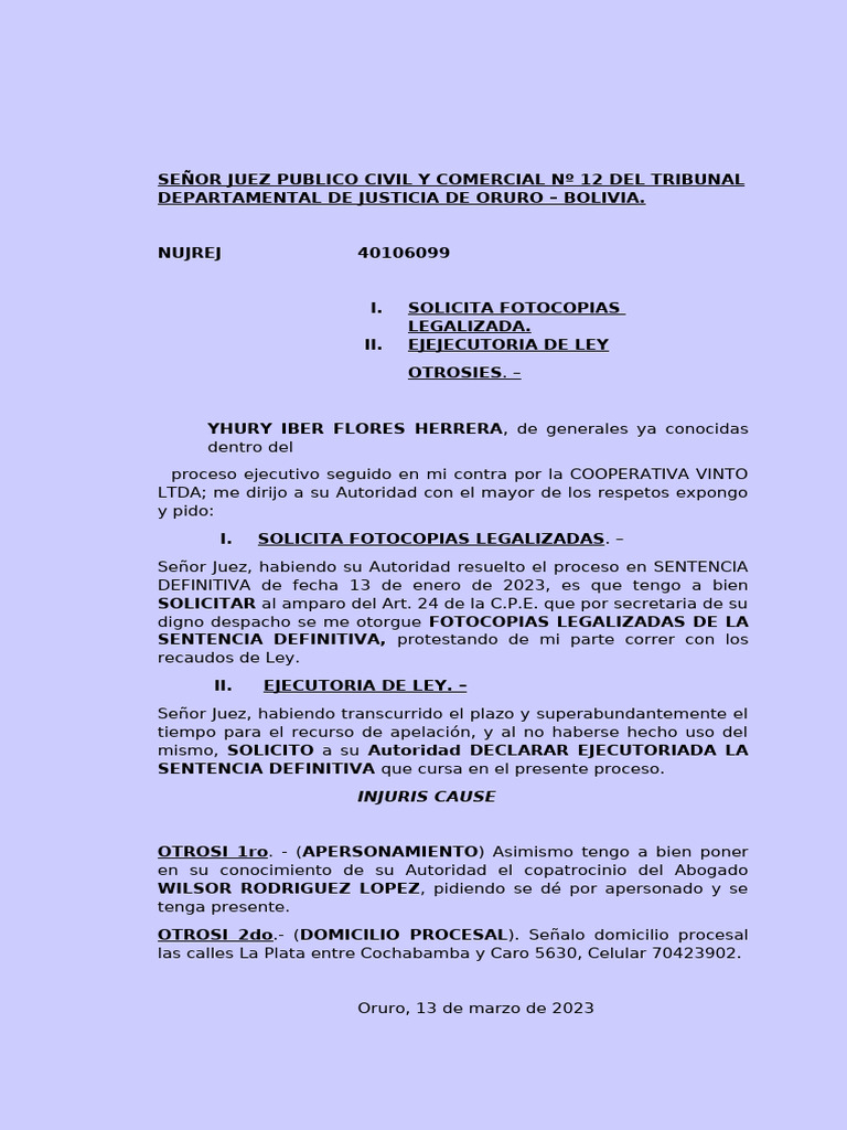 Ejecutoria de L Sentencia | PDF | Sentencia (ley) | Esfera pública