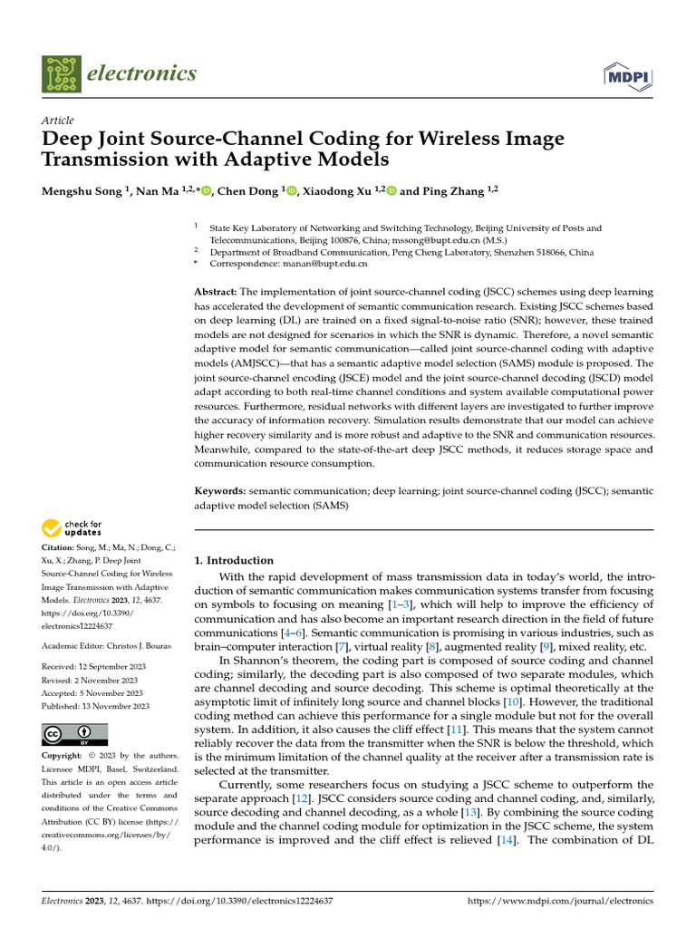 Deep Joint Source-Channel Coding For Wireless Image Transmission With Adaptive Models | PDF