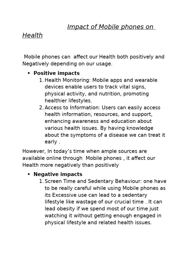 Impact of Mobile Phones On Health: Positive Impacts | PDF