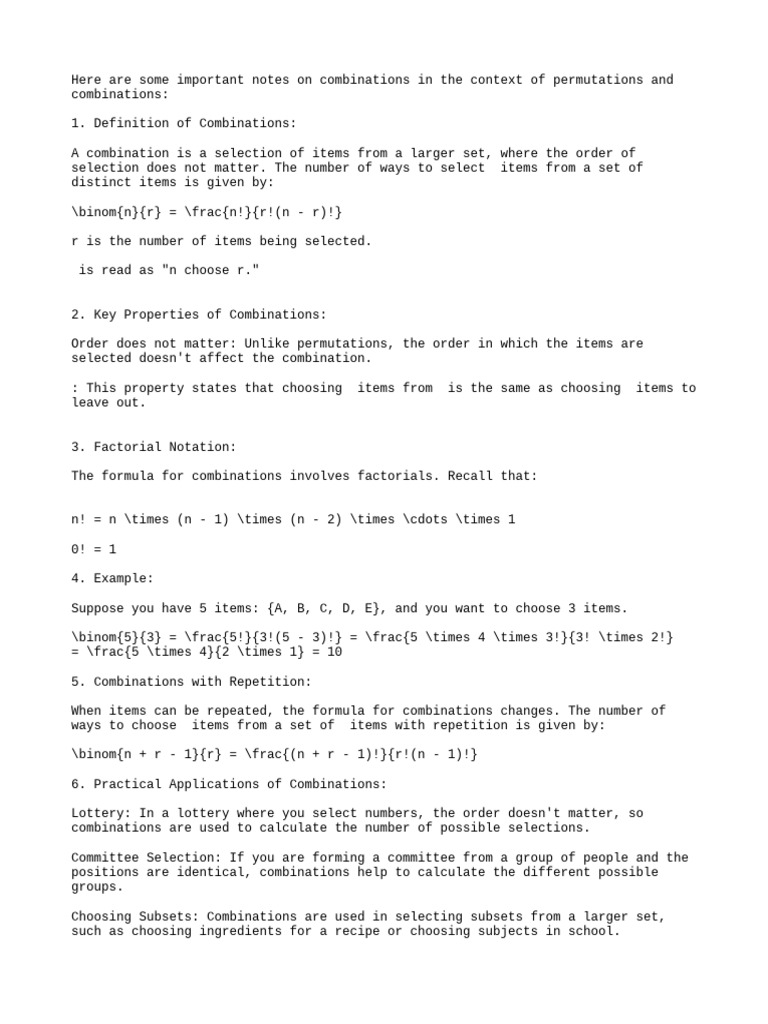 Combinations Notes | PDF