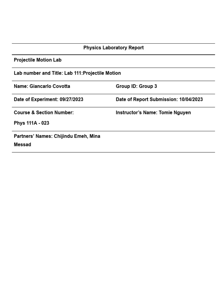 Lab 111_ Projectile Motion | PDF