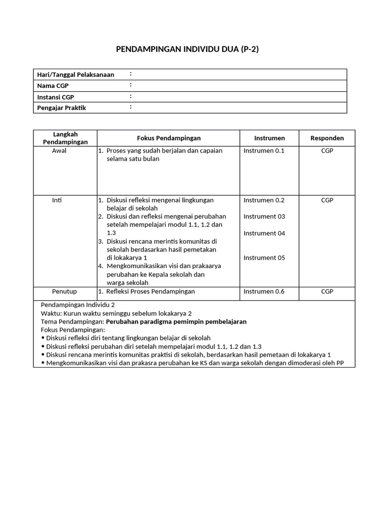 Instrumen Pendampingan Individu Dua P 2 | PDF