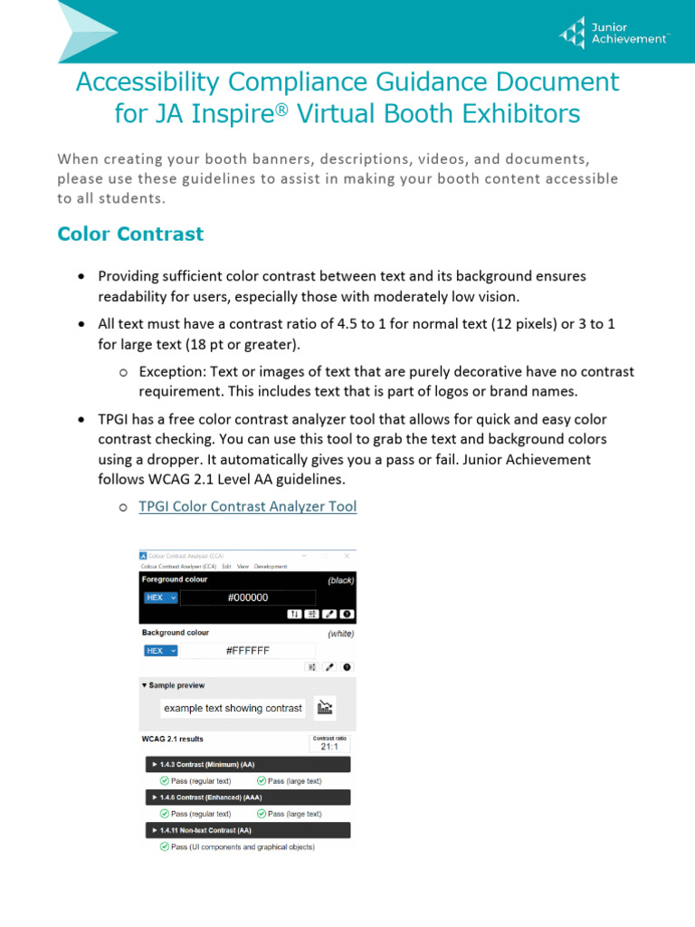 Accessibility Guidance Document For JA Inspire Virtual Booth Exhibitors ...