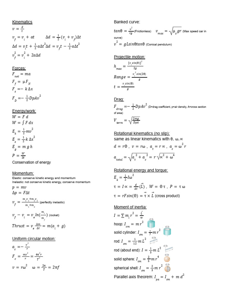 PHYS 131 - Formula Sheet | PDF