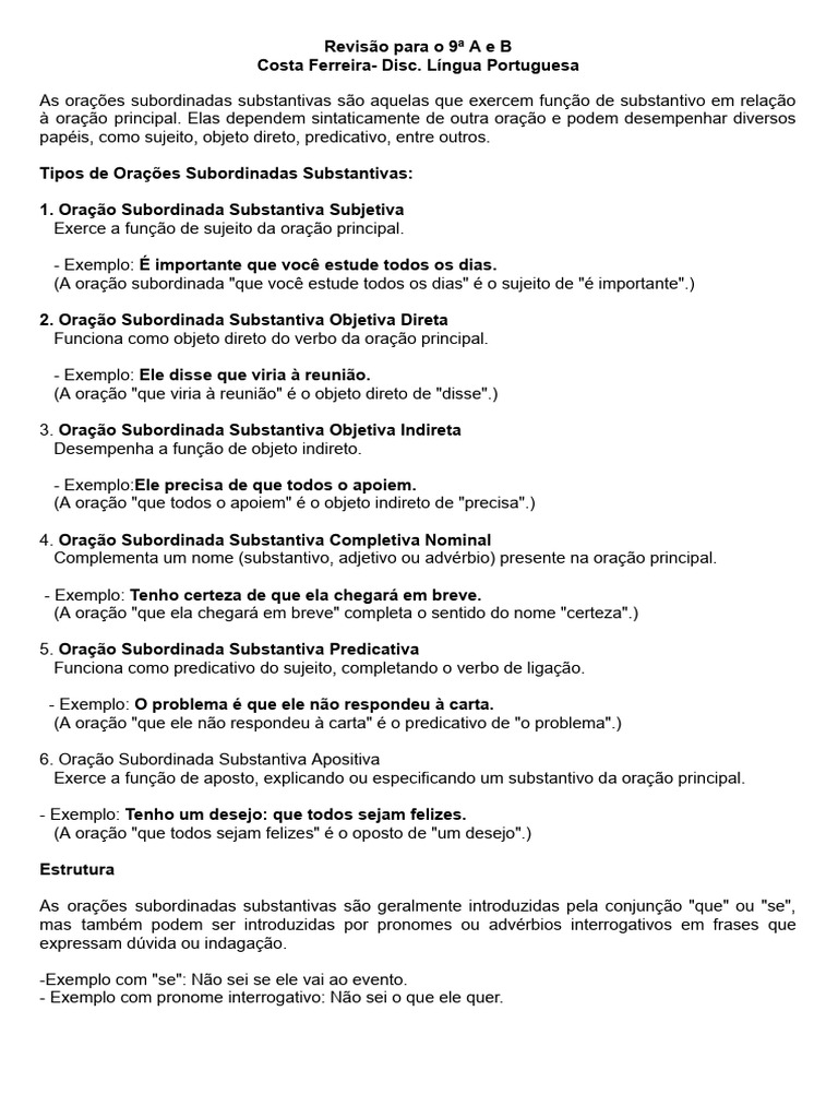 Revisão Língua Portuguesa 9A e 9B | PDF