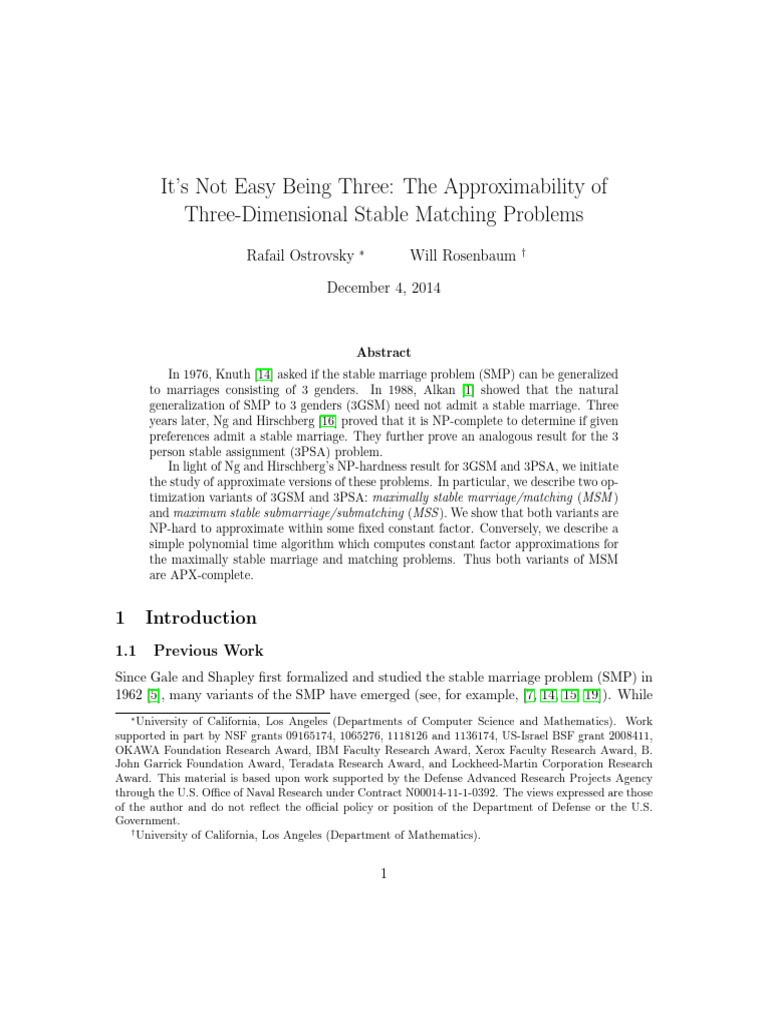 It's Not Easy Being Three: The Approximability of Three-Dimensional Stable Matching Problems | PDF