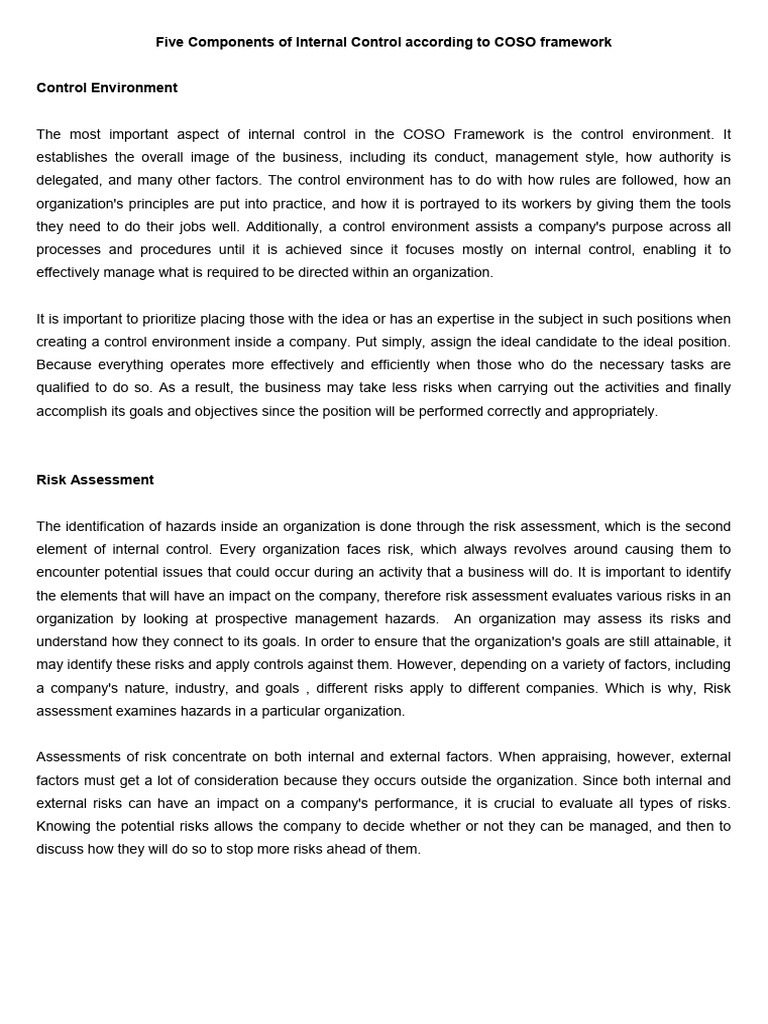 Cacao, Camielle - 5 Components of Internal Control | PDF | Risk | Business