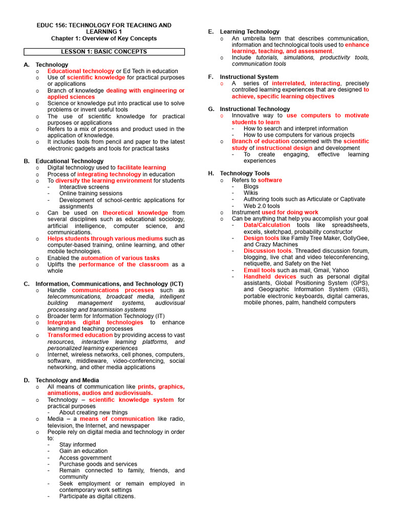 Unit I Overview of Key Concepts | PDF | Educational Technology | Learning Unit I Overview of Key Concepts | PDF | Educational Technology | Learning