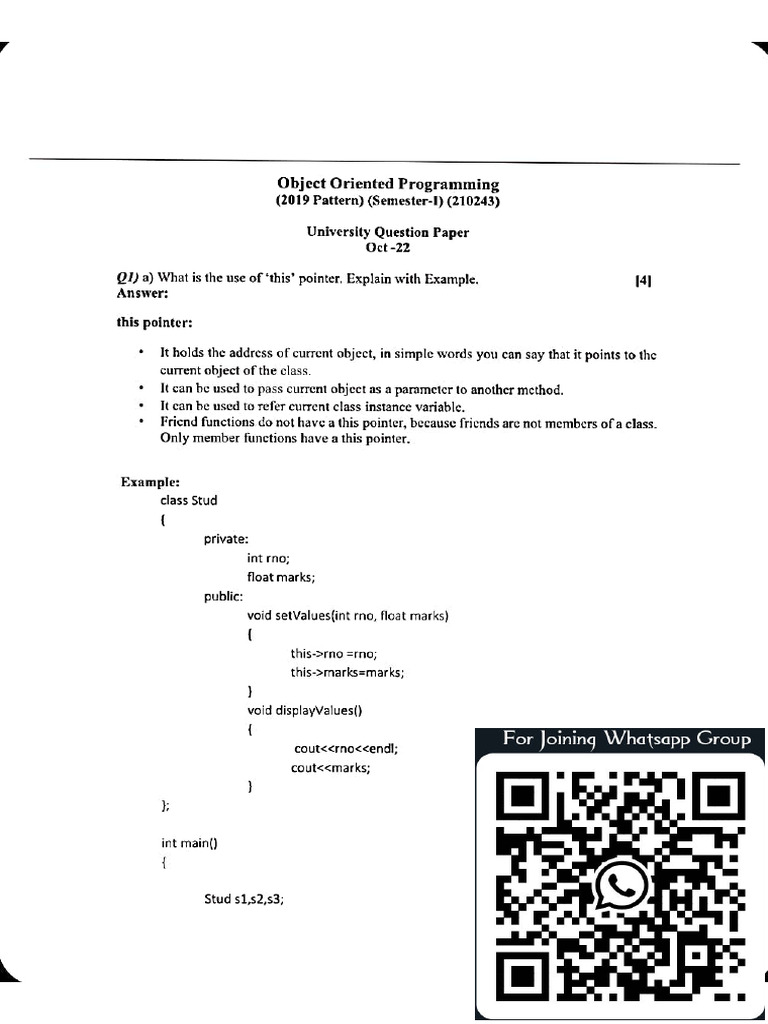 Oops Solved Question Paper by Imp Notes Se Comp | PDF