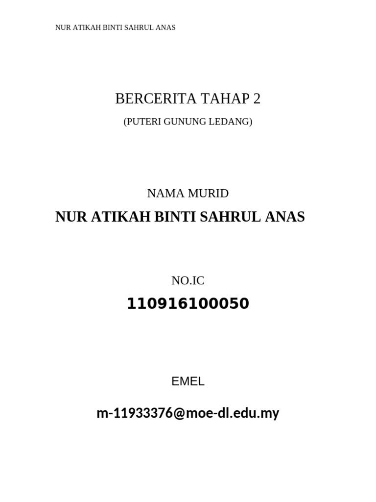 Nur Atikah Binti Sahrul Anas (Puteri Gunung Ledang) | PDF
