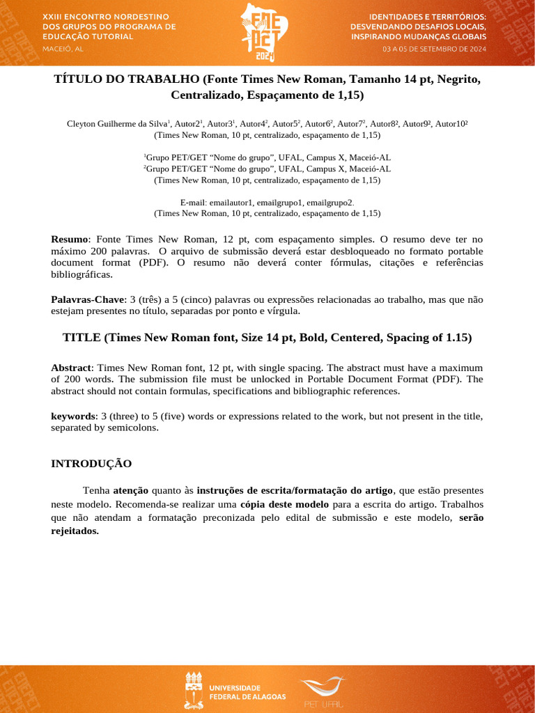 Modelo de Submissão de Resumos Expandidos Xiii Enepet | PDF
