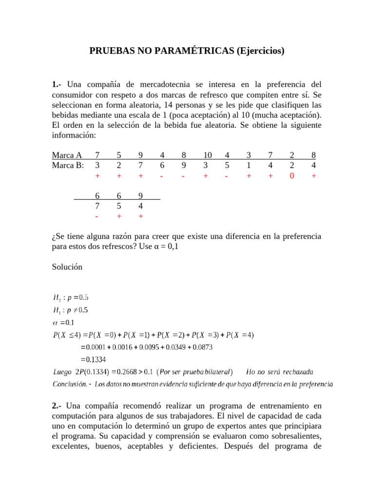 EJERCICIOS (Pruebas No Paramétricas) | PDF | Método científico