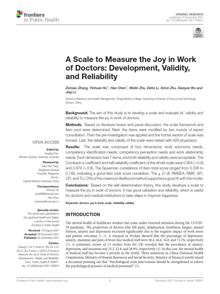 2021 - Scale - Joy in Work of Doctors | PDF