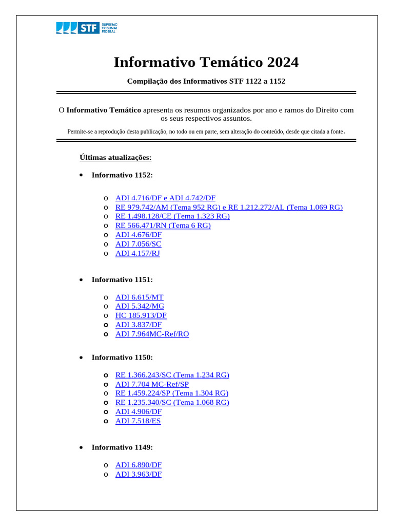 Informativo Tematico 2024 Atualizado 1152 | PDF