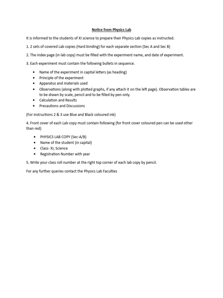 Physics Lab Instructions -XI | PDF