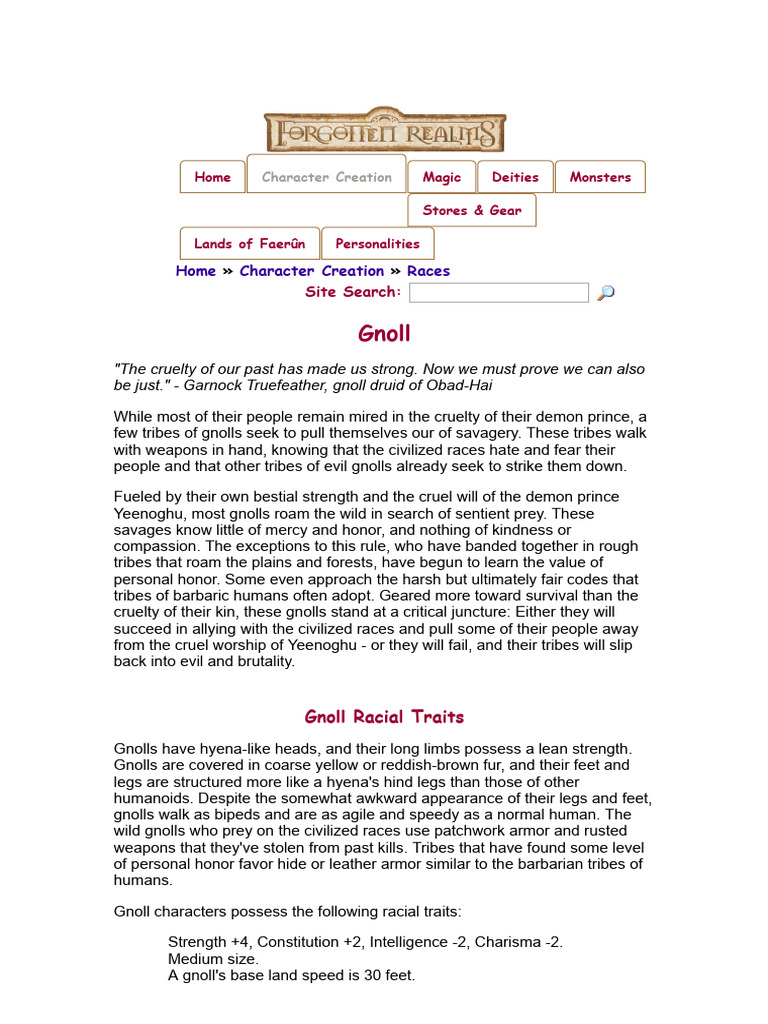 Realms Helps - Gnoll | PDF