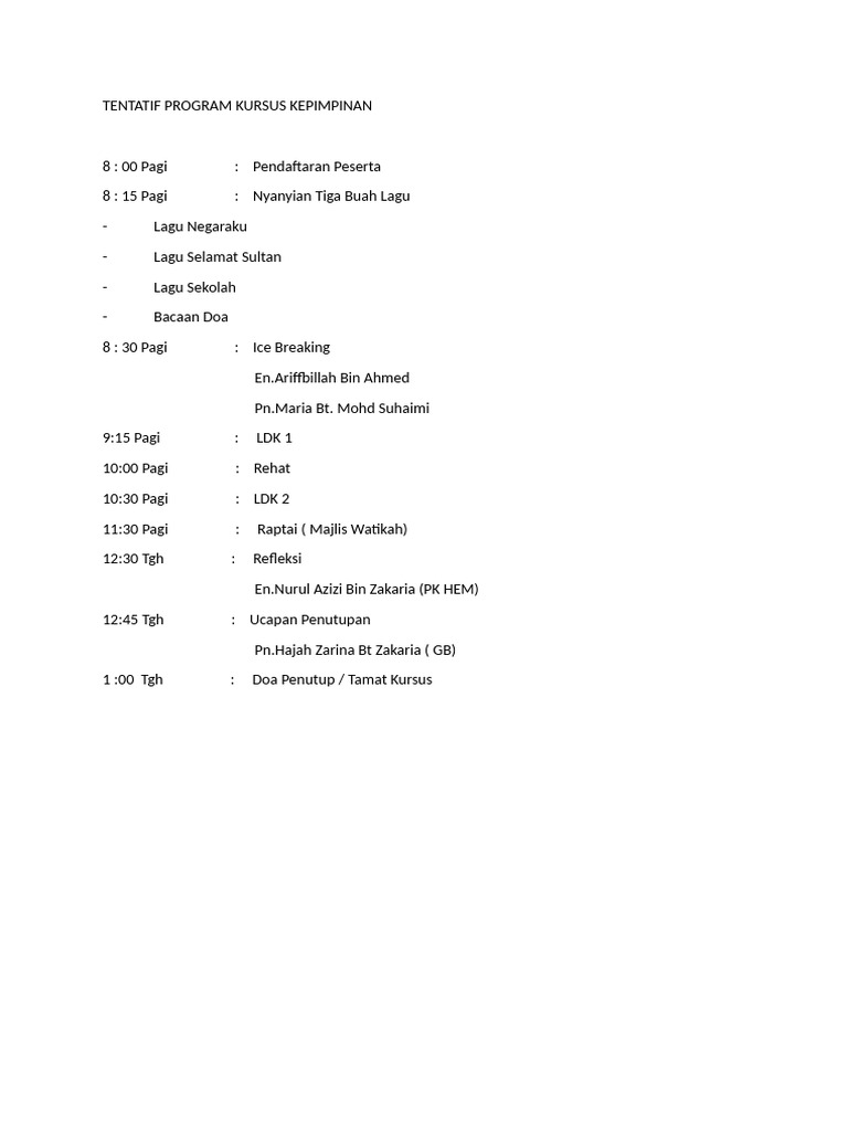 Tentatif Program Kursus Kepimpinan | PDF