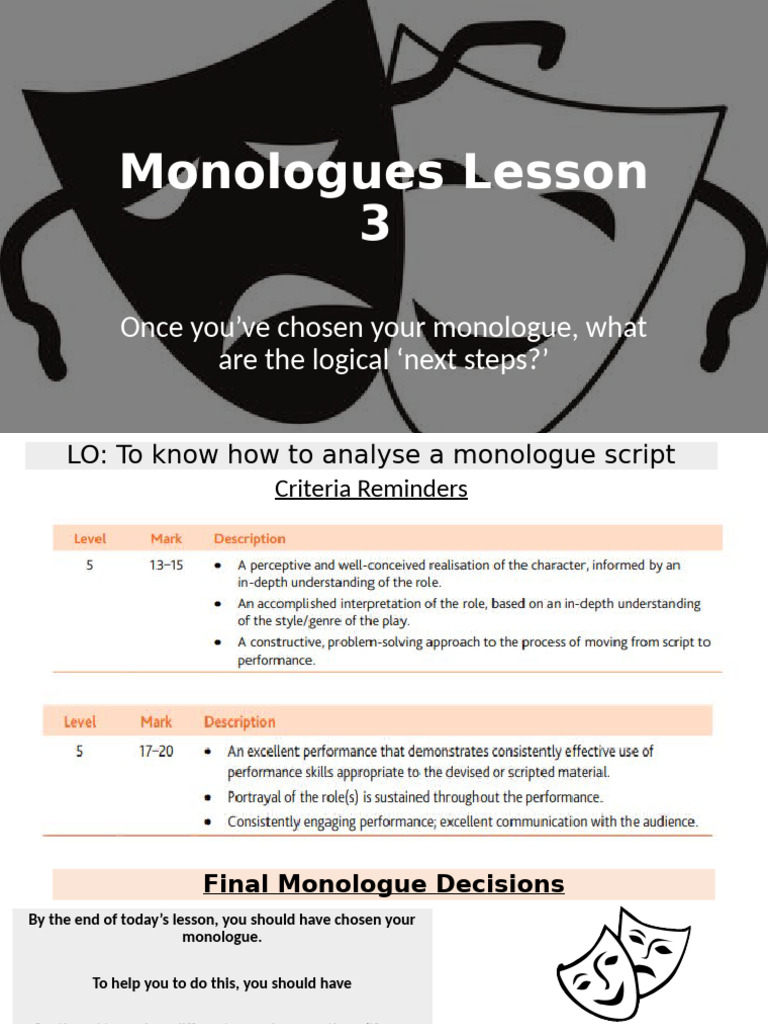 Monologues Lesson 3 and 4 | PDF