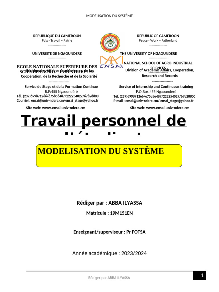TPE Modélisation Du Système | PDF